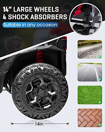 ANPABO 24V 4WD Ride on Car Truck w/Remote Control, 2WD/4WD Switchable Kids UTV, 4 Shock Absorbers, 19" Spacious Seat, Soft Start, Music Player, Electric Car for Kids Ages 3+ -Blue…