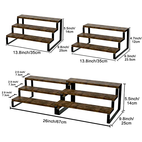 2 Pack 3 Tier Expandable Spice Rack Organizer (13.8β to 26β)Display Riser Stand, Kitchen Cabinet Countertop Pantry Coffee Bar Display Shelf for Spice, Liquor, Perfume, Makeup, Figure, Dolls Collection
