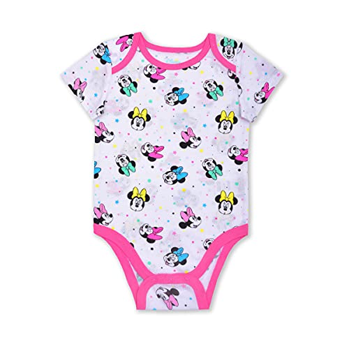 Disney Minnie Mouse Girls’ 4 Pack Bodysuit for Newborn and Infant – Pink/Grey/White