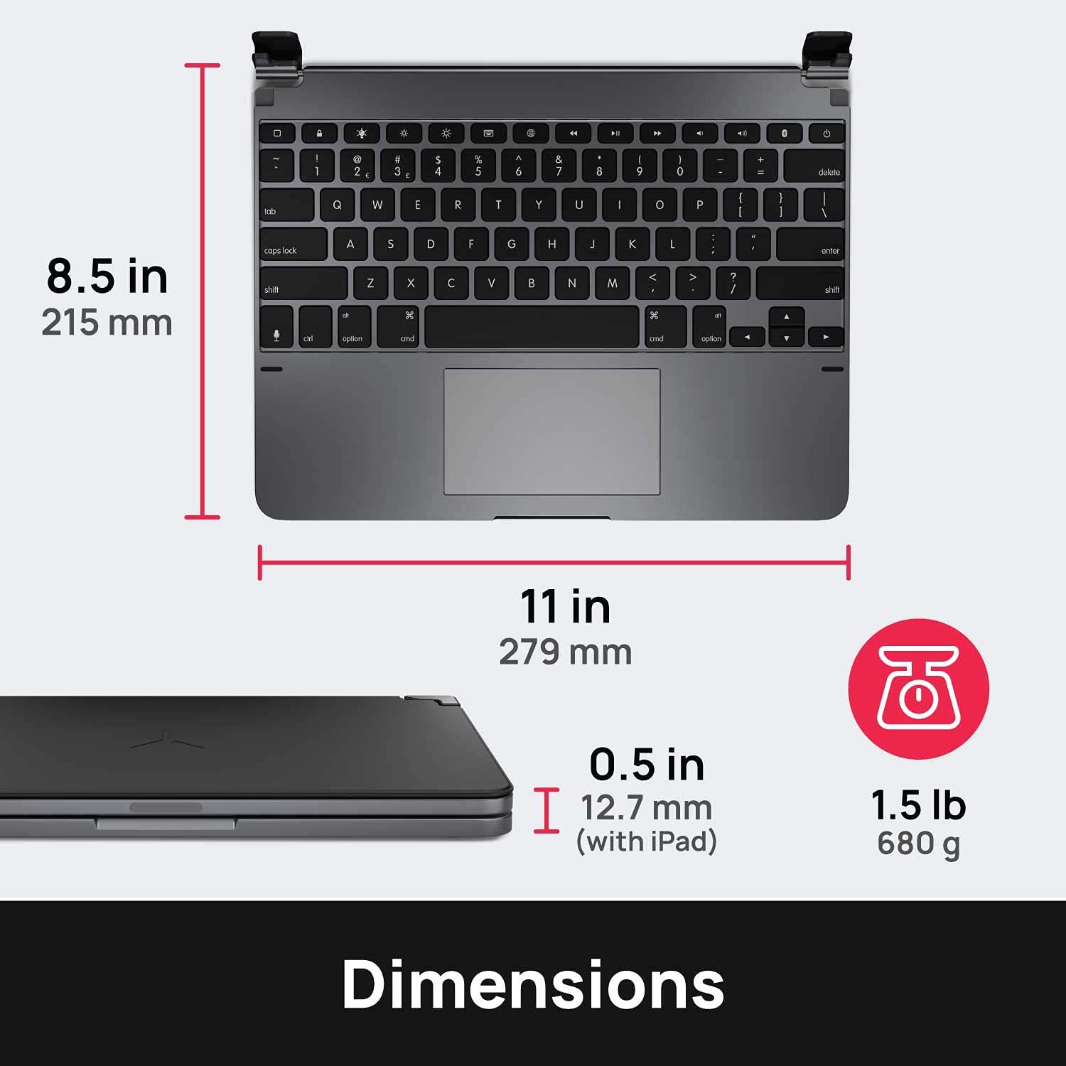 Brydge 12.9-Inch MAX Aluminum Bluetooth Keyboard for iPad Pro (Space Gray)