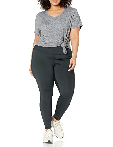 Amazon Essentials Women's Tech Stretch Short-Sleeve V-Neck T-Shirt (Available in Plus Size), Pack of 2, Black/Dark Grey Space Dye, Medium