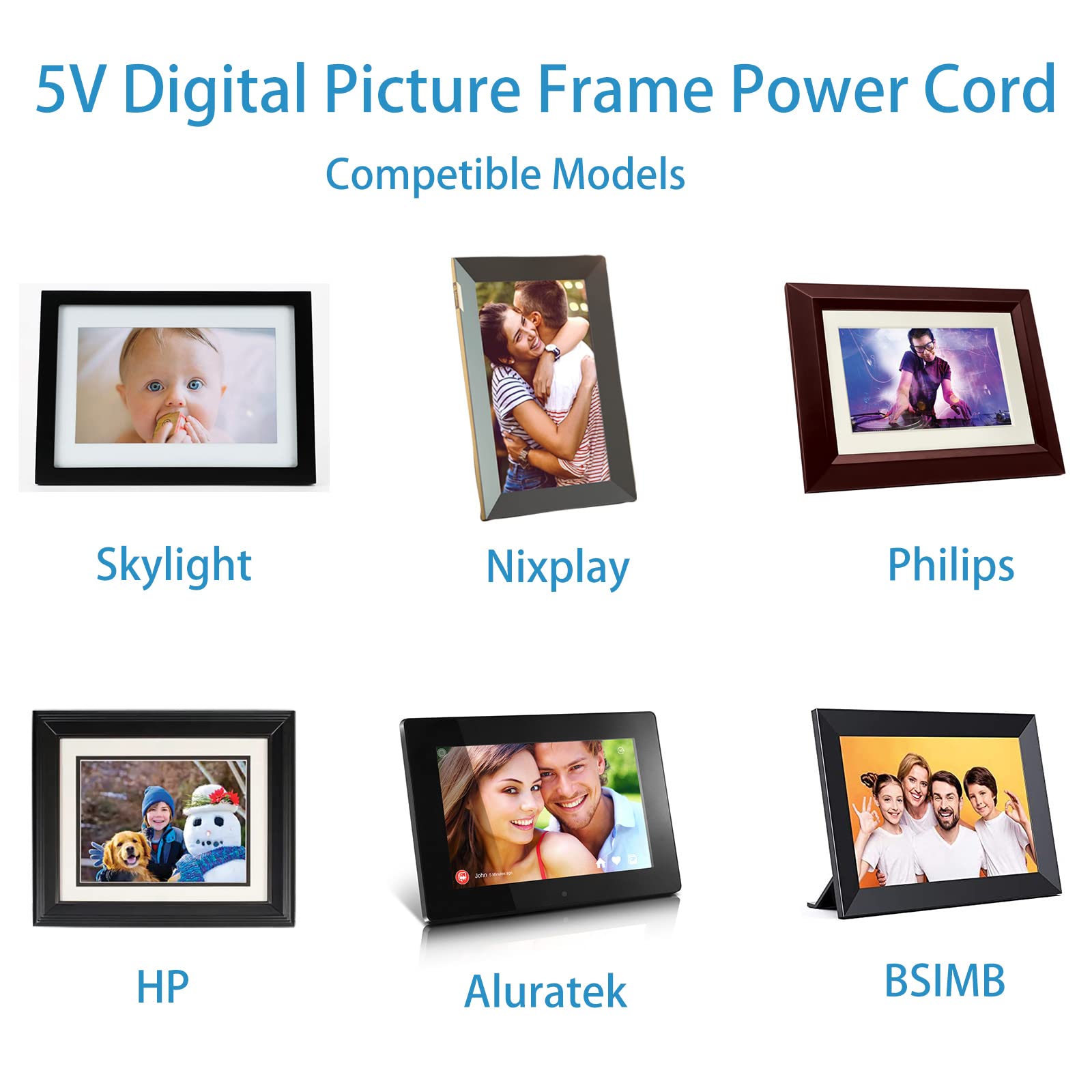 VHBW Power Cord for Skylight, HP, Aluratek, BSIMB Smart Digital Picture Frame 5V AC Adapter Charger (Not for 9V or 12V)