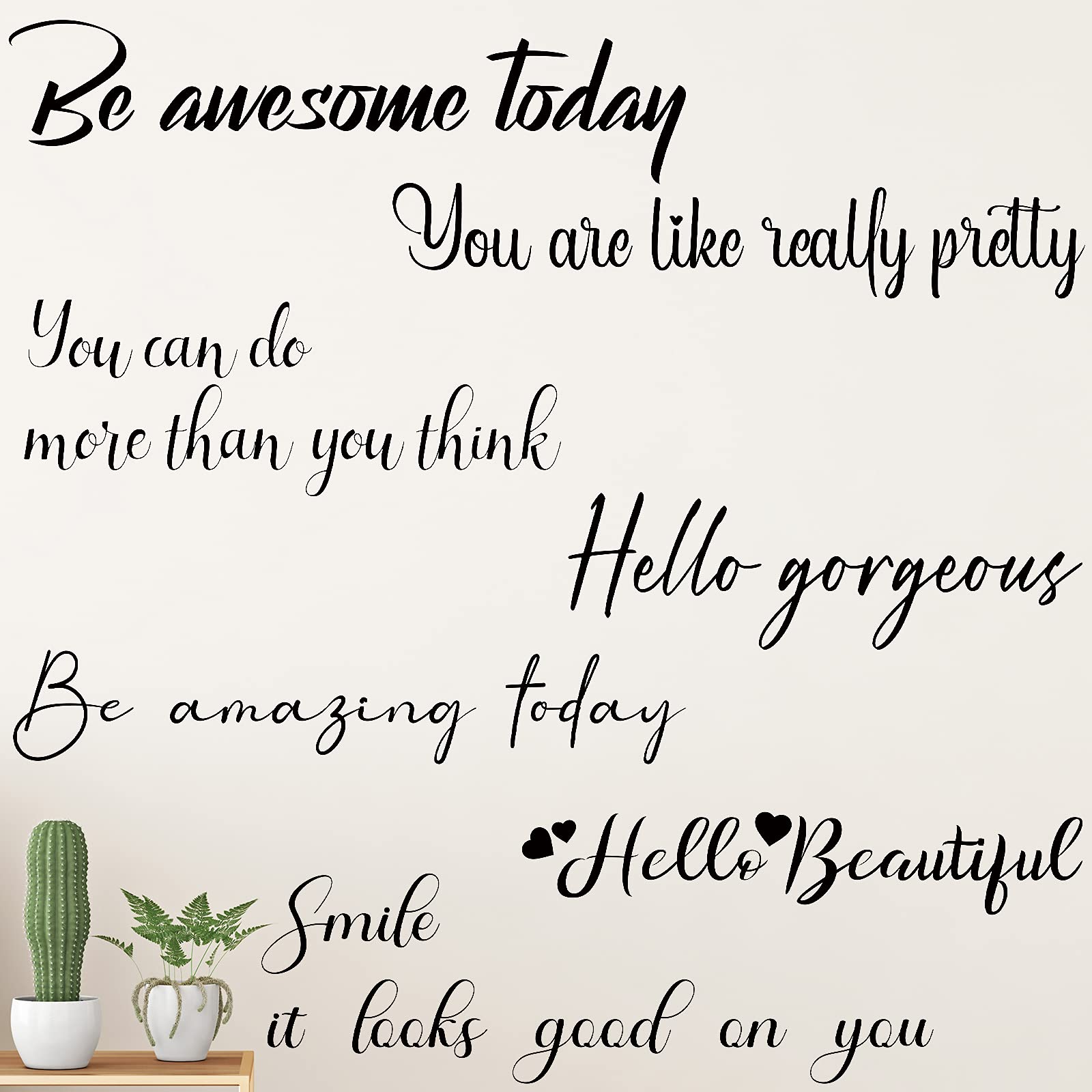 7 Pieces Inspirational Quote Mirror Decals Vinyl Wall Art Be Amazing Today Be Awesome Today Hello Gorgeous Hello Beautiful Decals Motivational Quote Wall Stickers for Bedroom Living Room Decoration