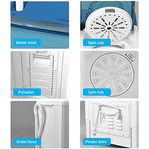 26Lbs Portable Washing Machine and Dryer, Twin Tub Portable Washer Dryer Combo with Drain Pump, Semi-Automatic 18Lbs Washer Mini Laundry Machine with 8Lbs Spinner for Dorms, Apartments, RVs, Blue
