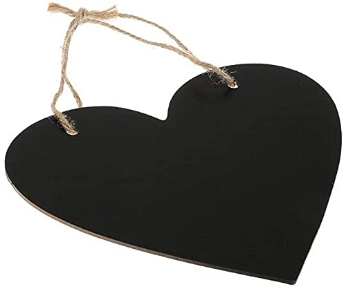 8.6 x 7 InchHanging Wooden Blackboard Erasable Message Chalkboard with String for Signs, Weddings, Parties, Home, Garden Decorations,3 Pcs (Heart Shaped)
