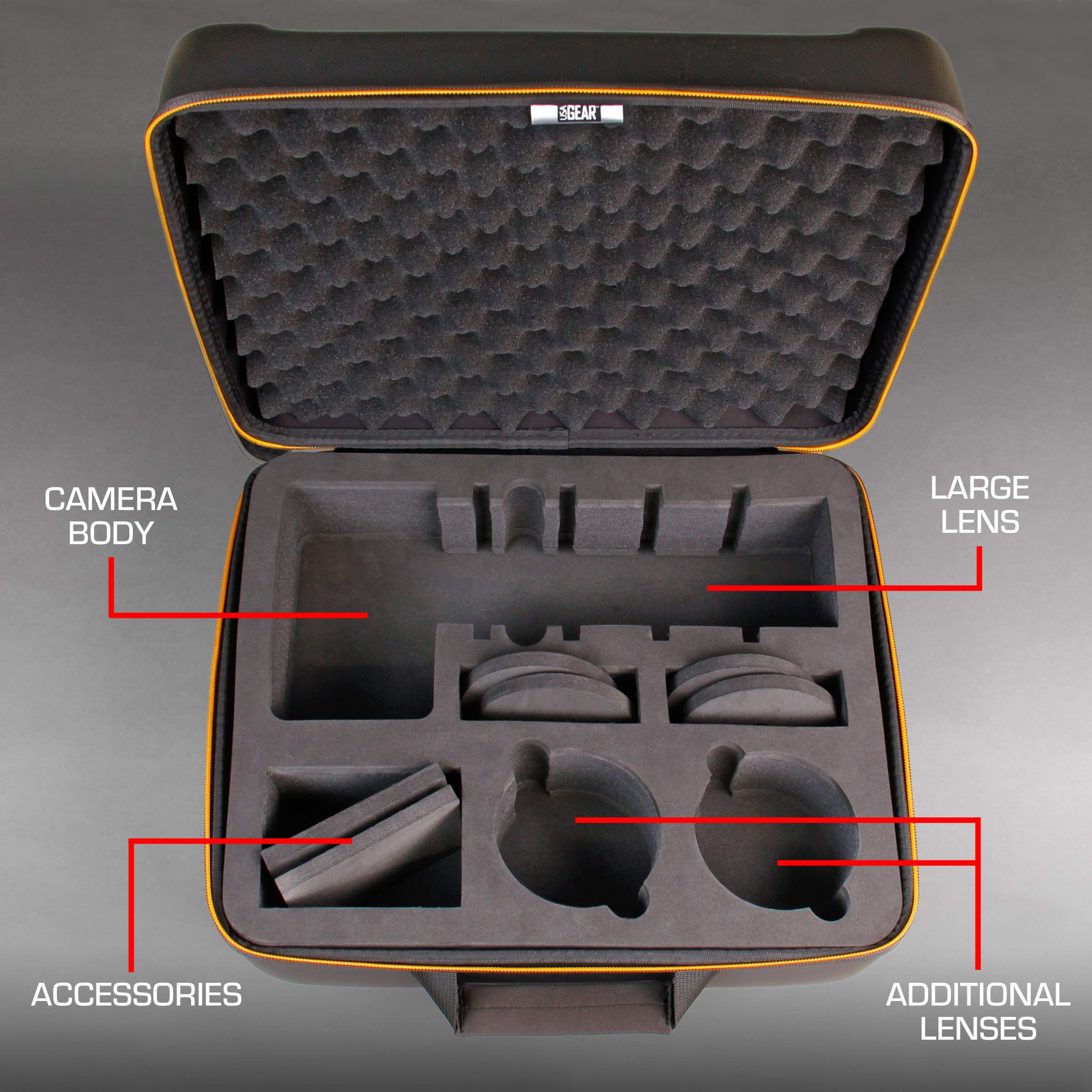 USA Gear HXS Hard Shell SLR Case with Rugged EVA Exterior, Removeable Dual-Layered Foam Tray and Egg-Crate Foam Top Cover - Compatible with Nikon, Canon, Sony, Olympus and More