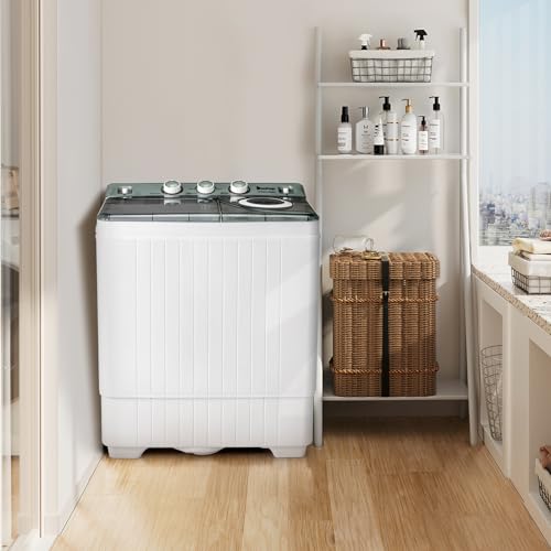26Lbs Portable Washing Machine and Dryer, Twin Tub Portable Washer Dryer Combo with Drain Pump, Semi-Automatic 18Lbs Washer Mini Laundry Machine with 8Lbs Spinner for Dorms, Apartments, RVs, Gray