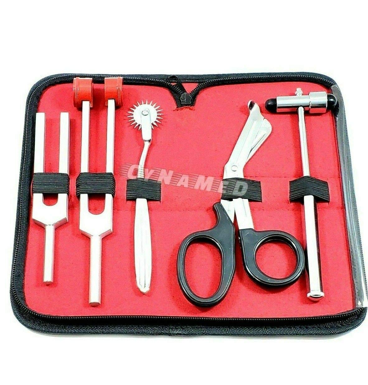 5 Piece Student Diagnostic Kit - Reflex Neurological Buck Hammer And Tuning Fork Set C 128 And C 512. Includes Wartenberg Pinwheel, Premium Steel Bandage Scissor 7.5β Black