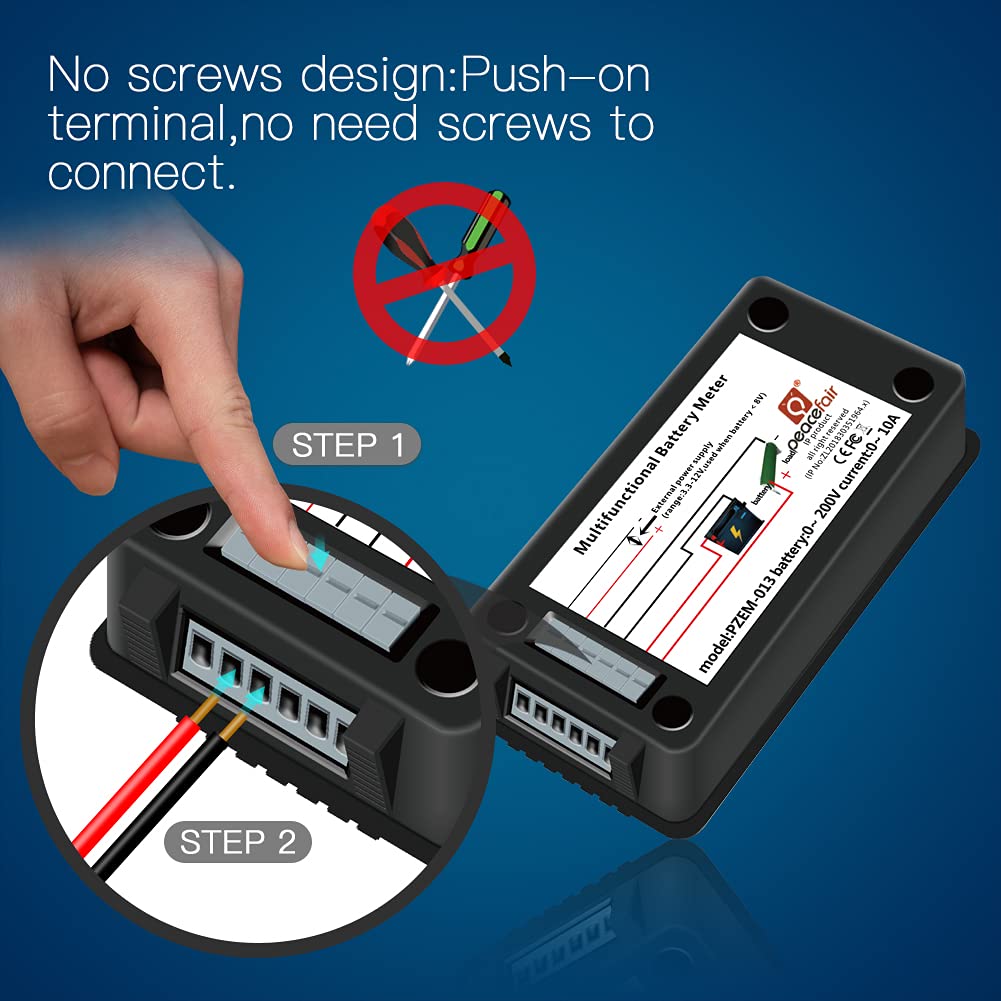 DC Multifunction Battery Monitor Meter,0-200V,0-10A (Widely Applied to 12V/24V/48V RV/Car Battery) LCD Display Digital Current Voltage Solar Power Meter Multimeter Ammeter Voltmeter