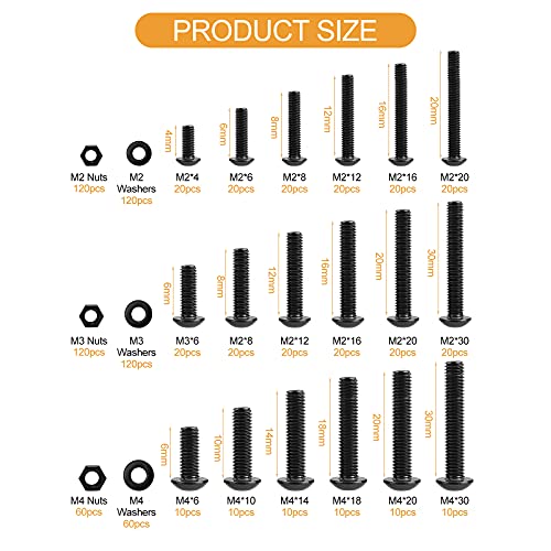VIGRUE 900PCS M2 M3 M4 Hex Button Head Socket Cap Screws Bolts Nuts Washers Assortment Kit Alloy Steel with Allen Wrench