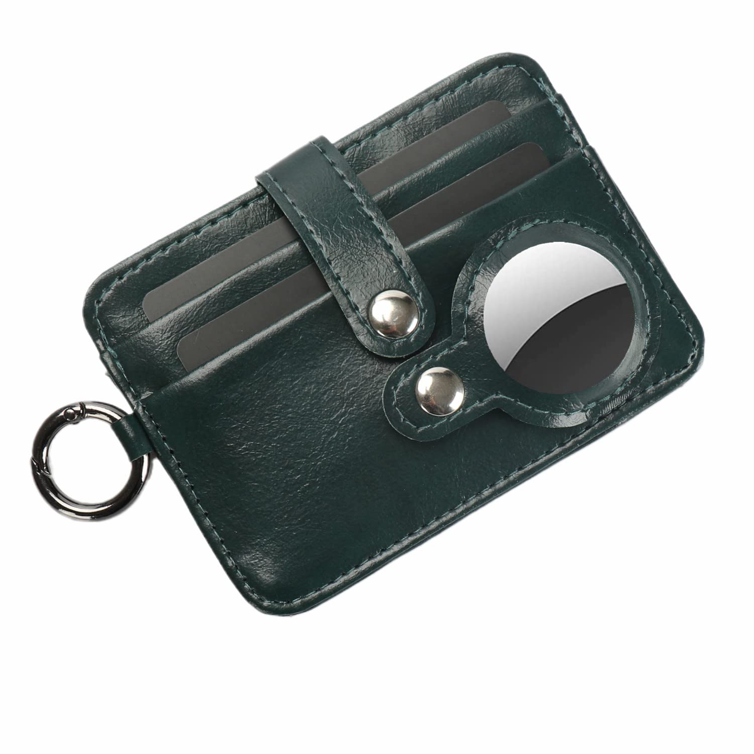 AirTag Wallet - Minimalist Leather Slim Buckle Wallet Holder with Key Ring For Airtag (Green)