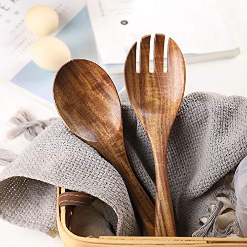 Salad Tongs, Salad Servers, Salad Tongs for Serving, AOOSY 10.2 inches Acacia Wood Serving Utensils Set Salad Mixing Dinner Fork and Spoon Long Handle Salad Server Set Kitchen Cooking Utensil