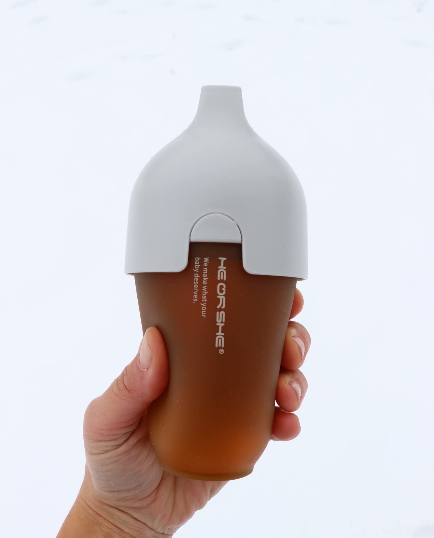 8oz Grey - HE OR SHE -Silicone, Anti-Colic Ultra Wide Neck Baby Bottle-Squishy, mimics Natural Feeding, w/Fast Flow Nipple- Recommended for Babies 6-12 Months