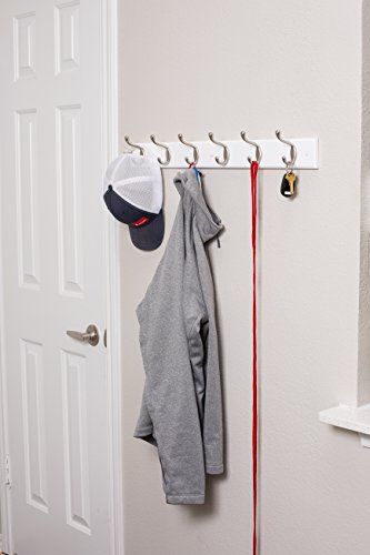 BIRDROCK HOME Hook Coat and Hat Rack - 2 Pack - 6 Hooks - 27 Inches - Wall Mount - Decorative Home Storage - Entryway Foyer Hallway Bathroom Bedroom Rail - Satin Nickel Hooks - White Pine Bathroom