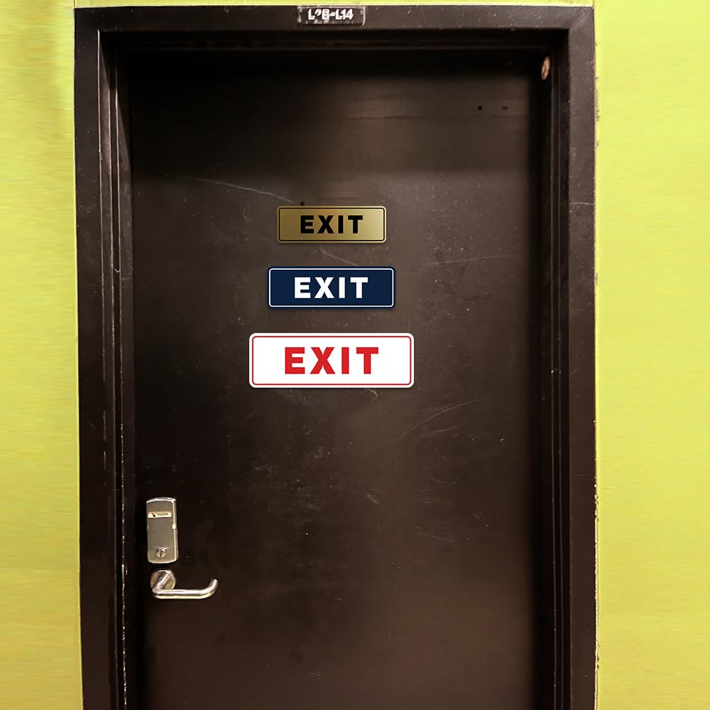All Quality Standard Exit Wall or Door Sign | Durable Plastic and Easy Installation | Double-Sided Foam Adhesive Tape - Silver - Large (1 Pack)