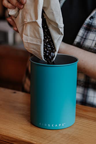 Airscape Stainless Steel Coffee Canister & Scoop Bundle - Food Storage Container - Patented Airtight Lid Pushes Out Excess Air - Preserve Food Freshness (Medium, Matte Turquoise & Brushed Steel Scoop)