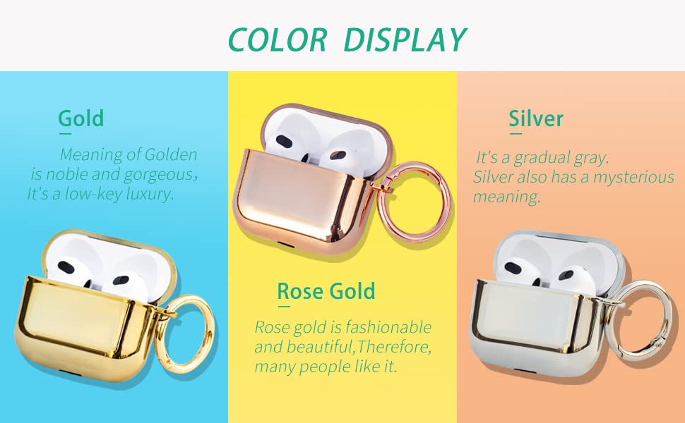 AirPods 3 Case Cover with Keychain,Mirror Plating Silicone Cover Airpods 3 Accessories with Keychain,for Women Men with Apple Airpods 3 Case 2021 (Gold)