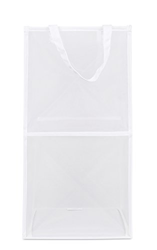 BIRDROCK HOME Pop-Up Magic Hamper - Collapsible Mesh Laundry Hamper - Square - Carry Handles - Dirty Laundry Sorter Mesh Basket - White