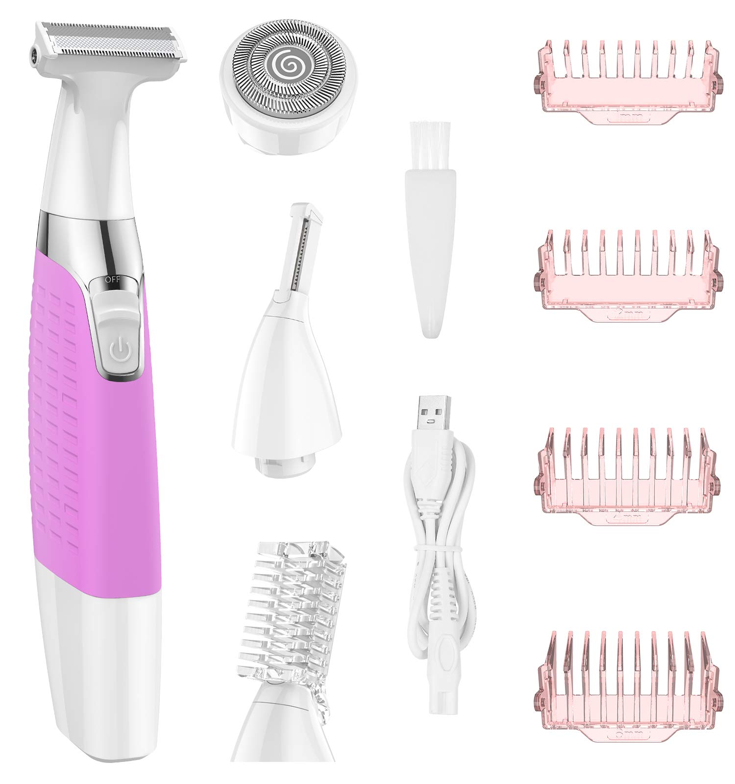 Electric Shaver for Women, 3-in-1 Painless Women Hair Trimmer Body Hair Removal Bikini Trimmer for Legs, Arms, Underarms, Face and Bikini Rechargeable Cordless Womens Shaver Hair Remover - USB Charge