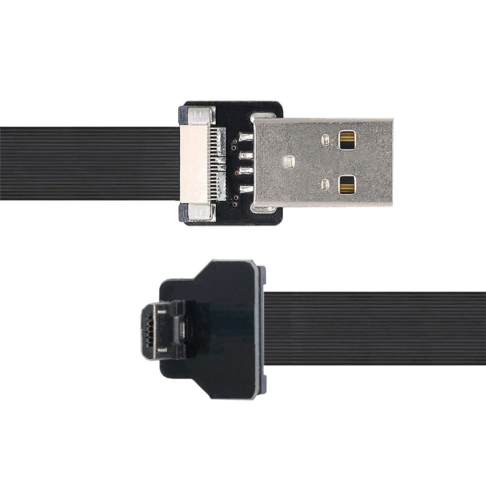 Xiwai 2.0M Up Angled USB 2.0 Type-A Male to Micro USB 5Pin Male Data Flat Slim FPC Cable for FPV & Disk & Phone