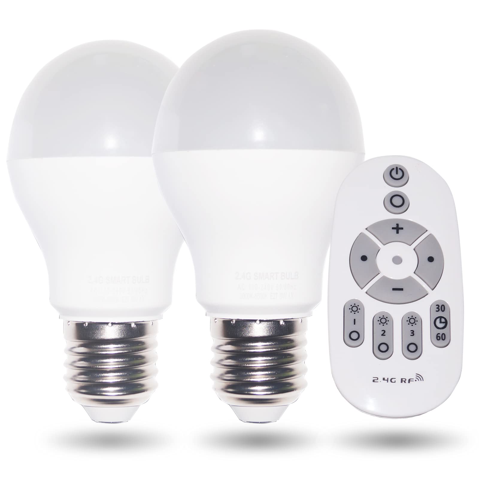 Erkangsm Smart Led Light-Bulb Dimmable with Remote-Control E27 9W Light Bulbs Adjustable Color Temperature (Warm/Cool) and Brightness, 2 Pack (2 Bulbs + 1 Remote)