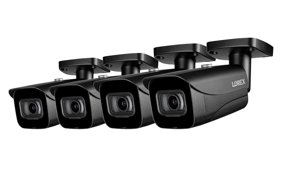 Lorex E841CAB 4K Ultra HD Outdoor Network Bullet Camera with Color Night Vision (Black) - High-Resolution Surveillance for Home Security - Weather-Resistant Wireless Camera System (4-Pack)