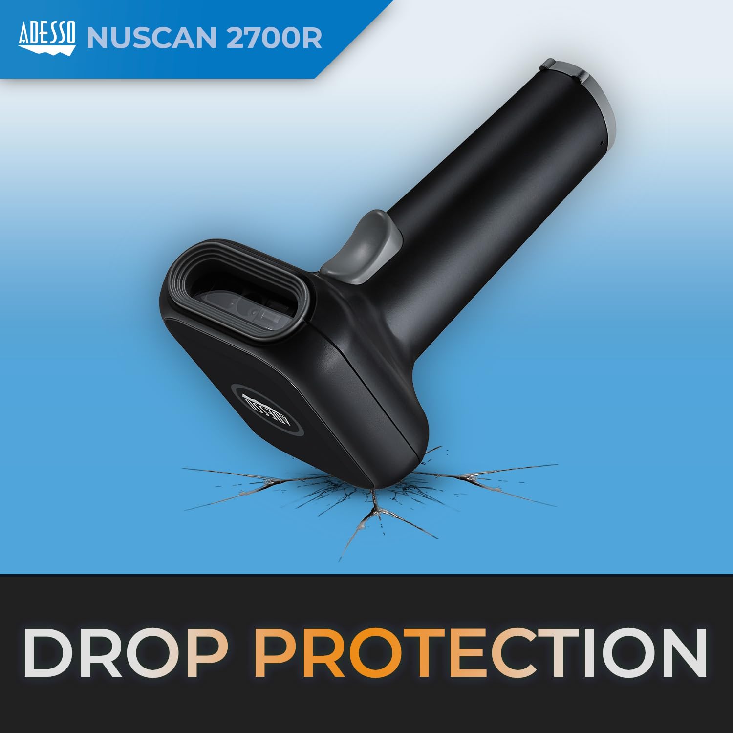 Adesso Nuscan 2700R Wireless Barcode Scanner with Charging Cradle - High-Speed 2D Scanning Engine, 120 FPS, 2.4GHz RF Wireless Technology
