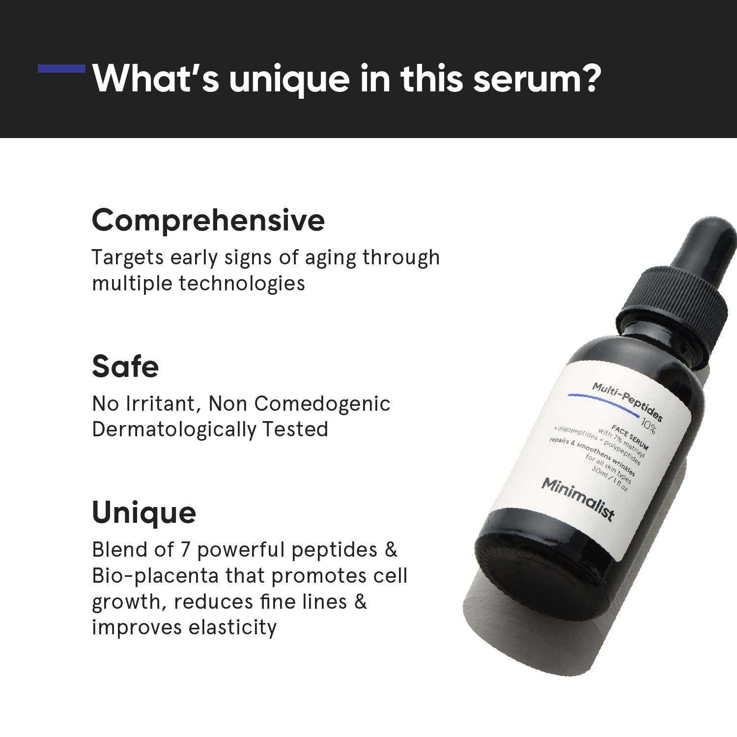 Minimalist Multi Peptide Night Face Serum for Anti Aging with Collagen Boosting | Reduces Wrinkles | Hydrating Serum With 7% Matrixyl 3000 & 3% Bio-Placenta | For Women & Men | 1 Fl Oz / 30 ml