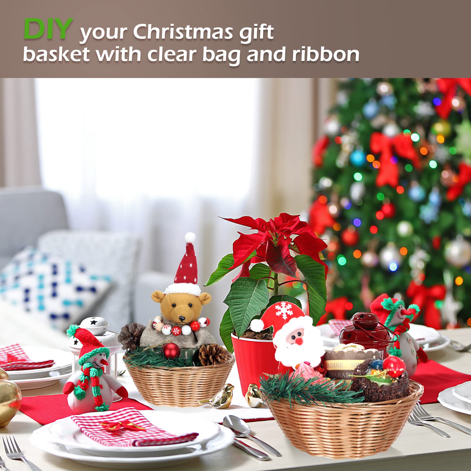20 Pieces Woven Bread Baskets Plastic Round Basket 7 Inch Small Baskets for Gifts Empty Food Baskets for Serving Brown Food Storage Basket Woven Baskets for Fruits Vegetables Snacks Kitchen Restaurant