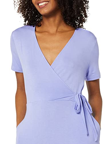 Amazon Essentials Women's Cap-Sleeve Faux-Wrap Dress, Soft Violet, Large