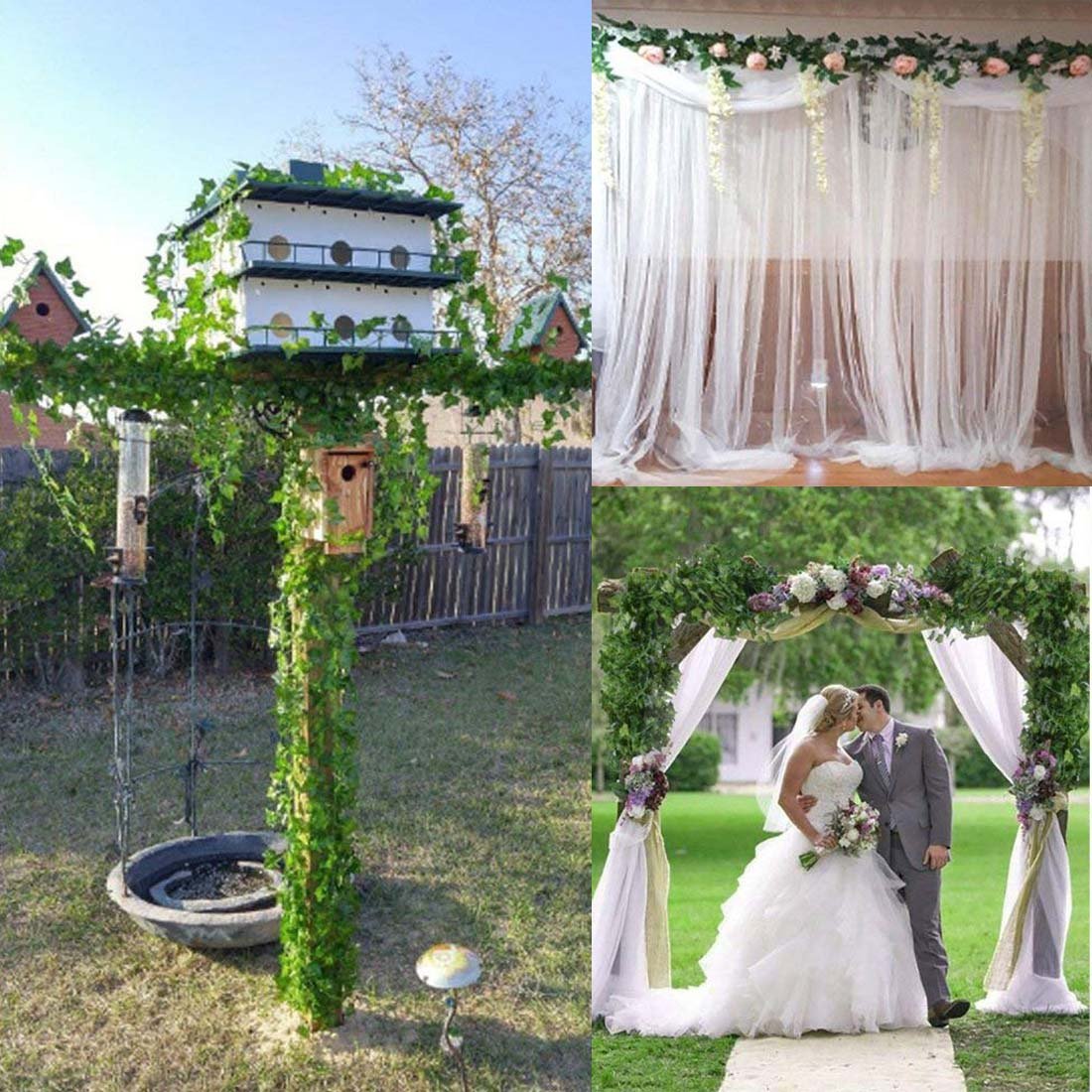 90 Inches-12 Pcs Artificial Grape Leaves Vines, Fake Ivy Leaves Plants Vine, Hanging Wedding Garland, Foliage Flowers Home Kitchen Garden Office Decor, Artificial Plant for Decoration