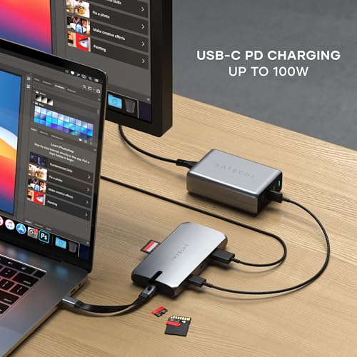 Satechi USB C Hub Multiport Adapter, USB C Docking Station 9 in 1, 4K HDMI, 100W USB C PD Charging, USB C Data, 2 USB-A, GbE, Micro/SD Card Readers, VGA, for MacBook, Windows - Space Gray