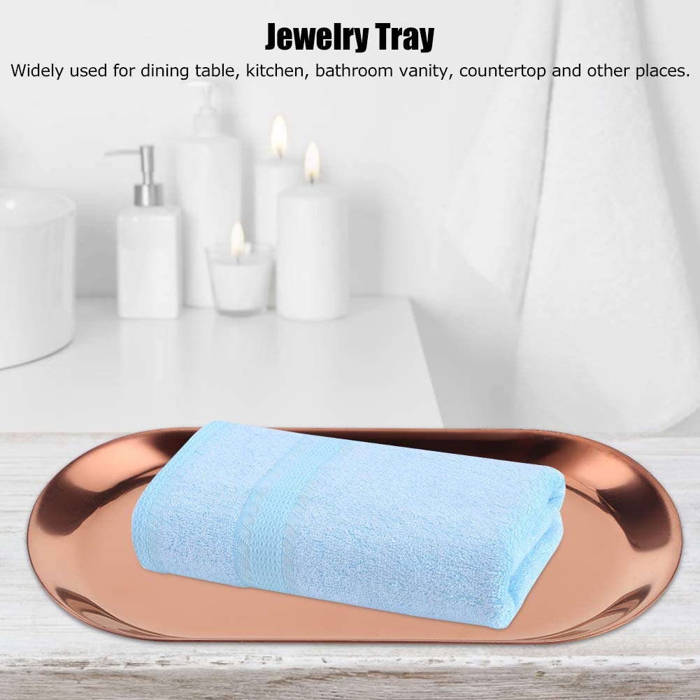 5pcs Stainless Steel Oval Shaped Towel Tray Cosmetics Jewelry Storage Tray Dish Plate (Rose Gold)