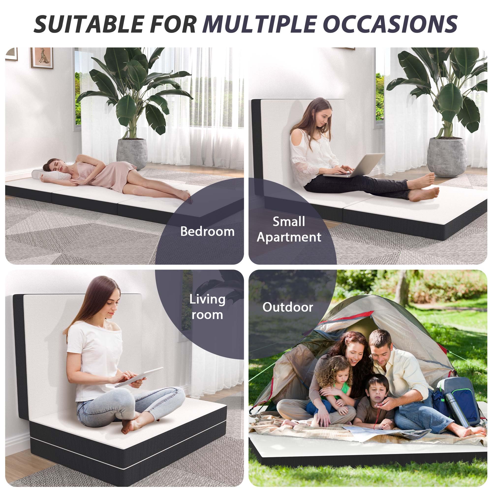 3-Inch Tri-Folding Memory Foam Mattress - Portable Folding Mattress with Breathable Mesh, Removable Cover, Comfortable Support, Therapeutic Qualities, Full Mattress (78"x38"x3")