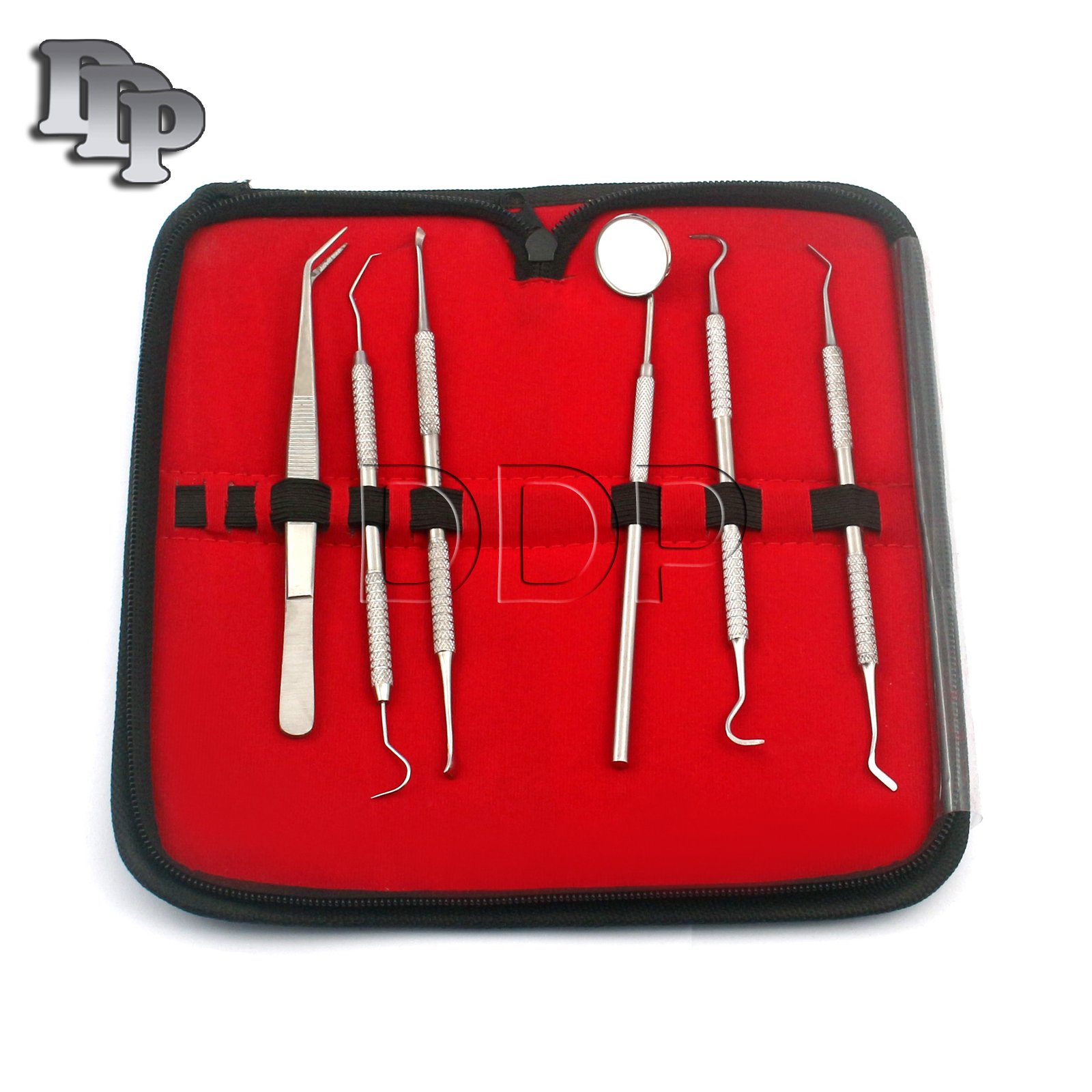 DDP Tartar and Bad Breath 6 PC Dental Hygiene Tool KIT - Includes TWEEZER, Scraper, Scaler, Mirror Probe, Ideal for Professional and Personal USE.Holiday Gift