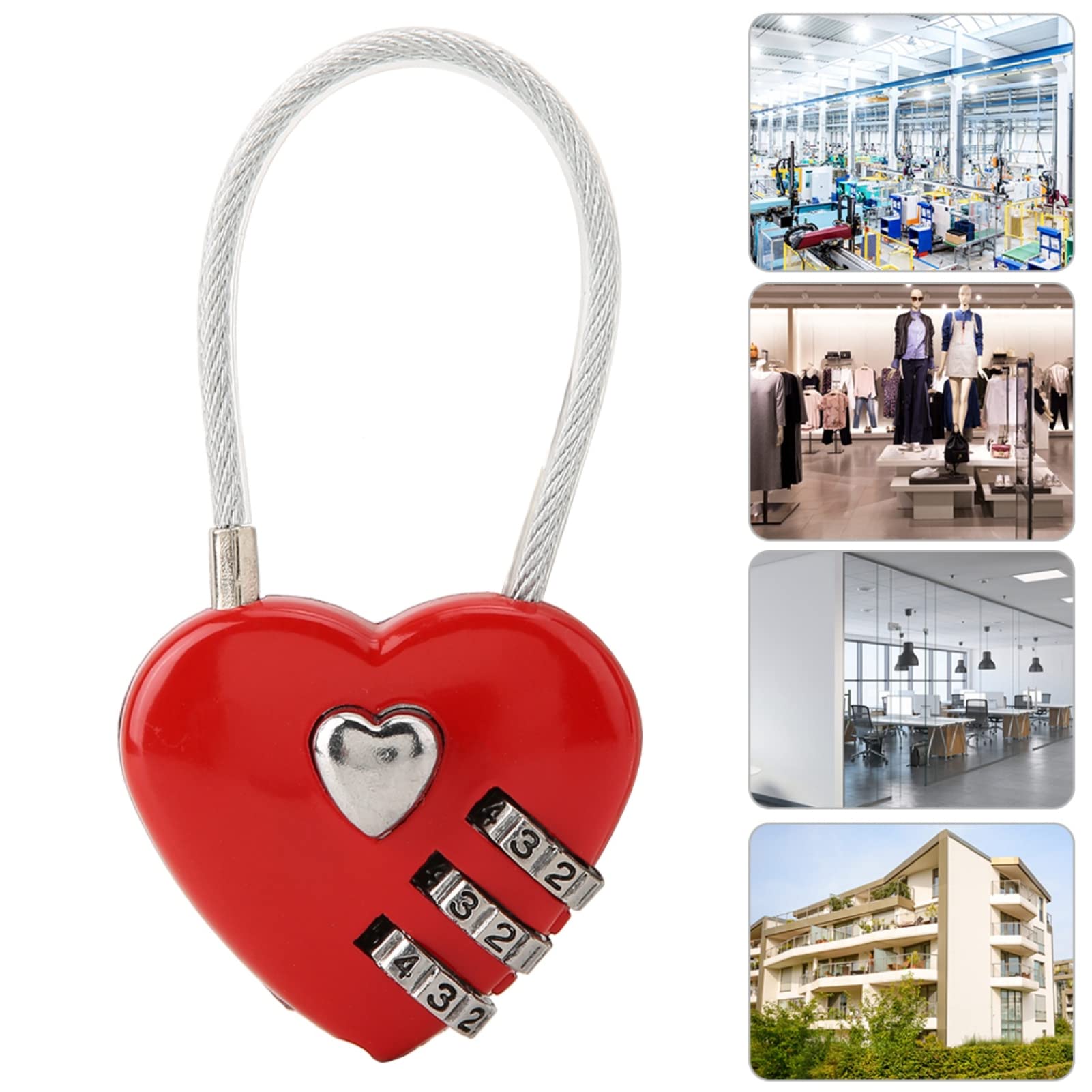 Heart Shaped Lock, 3 Digit Mini Lock, with Love Heart Wire Rope, Password Lock for Luggage, Backpack, Jewelry Box, Entrance Locker
