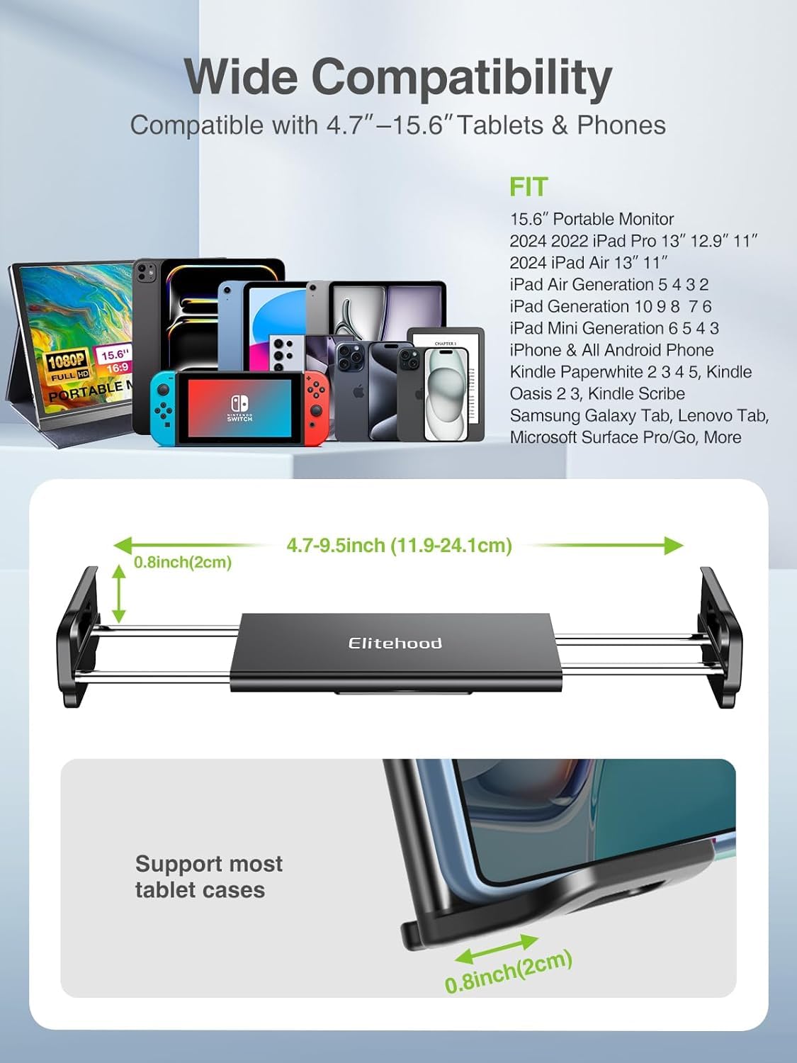 elitehood iPad Holder for Treadmill, Heavy Duty Tablet Holder for Stroller, iPad Bike Mount Compatible with 4.7-12 inches iPad, iPhone, Tablets and Cell Phones
