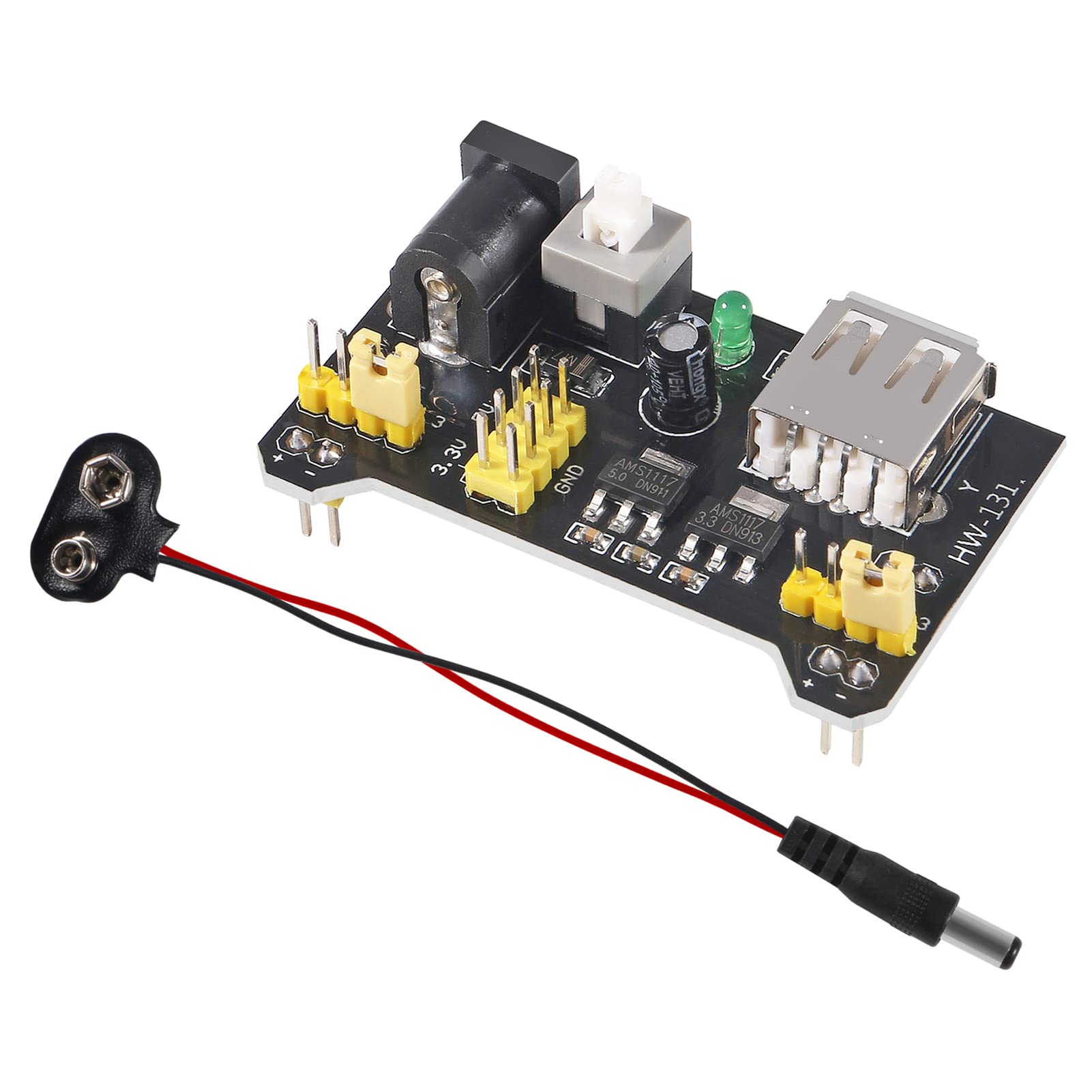 AITIAO 6Pcs MB102 3.3V/5V Breadboard Power Supply Module with 6Pcs 9V Battery Clip Buckle T-Type Power Cable Male 2.1MM DC Jack Plug