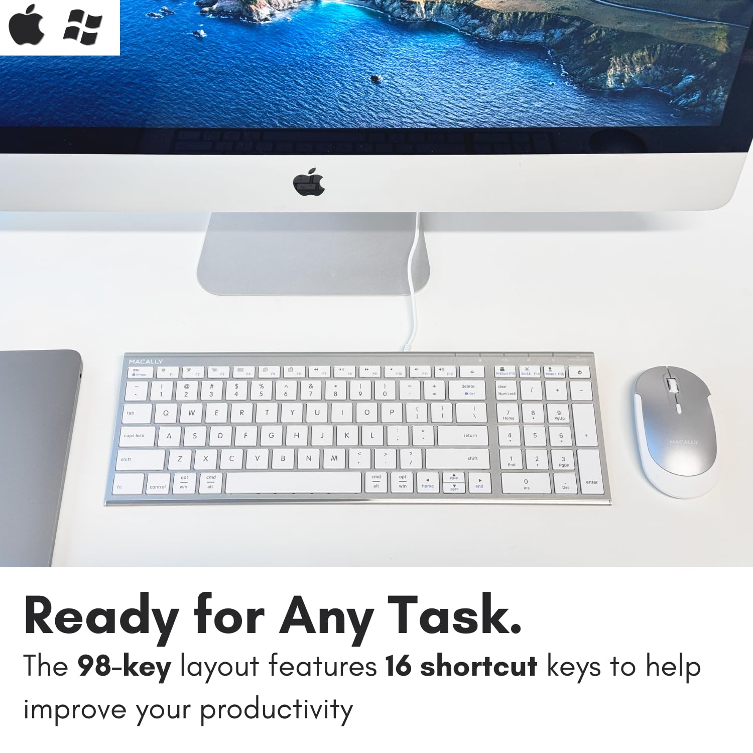 Macally Wired Keyboard for Mac, Compatible Apple Keyboard - Slim, Space-Saving Design USB Keyboard with Numeric Keypad - Budget-Friendly Laptop, MacBook Pro/Air, iMac Keyboard Replacement