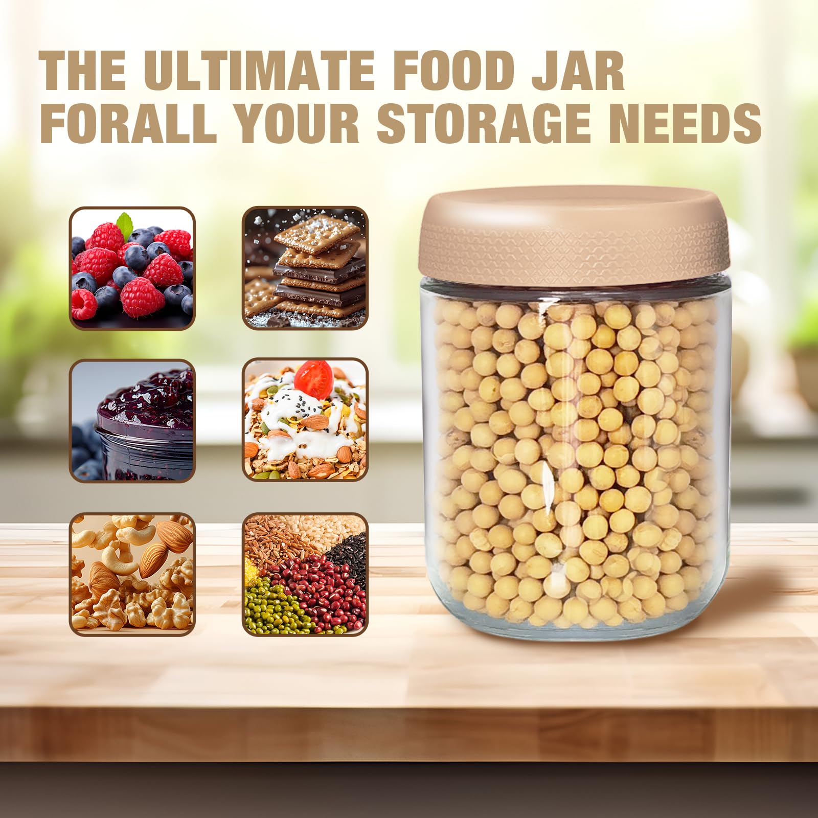 3-Pack 16 oz Glass jars with Airtight Lids, Overnight Oats Containers with Lids, Wide Mouth Mason Jars, Glass Storage Containers with Lids for Fruit, Salad Dressing, Sauce,Cereal,Yogurt,Snacks