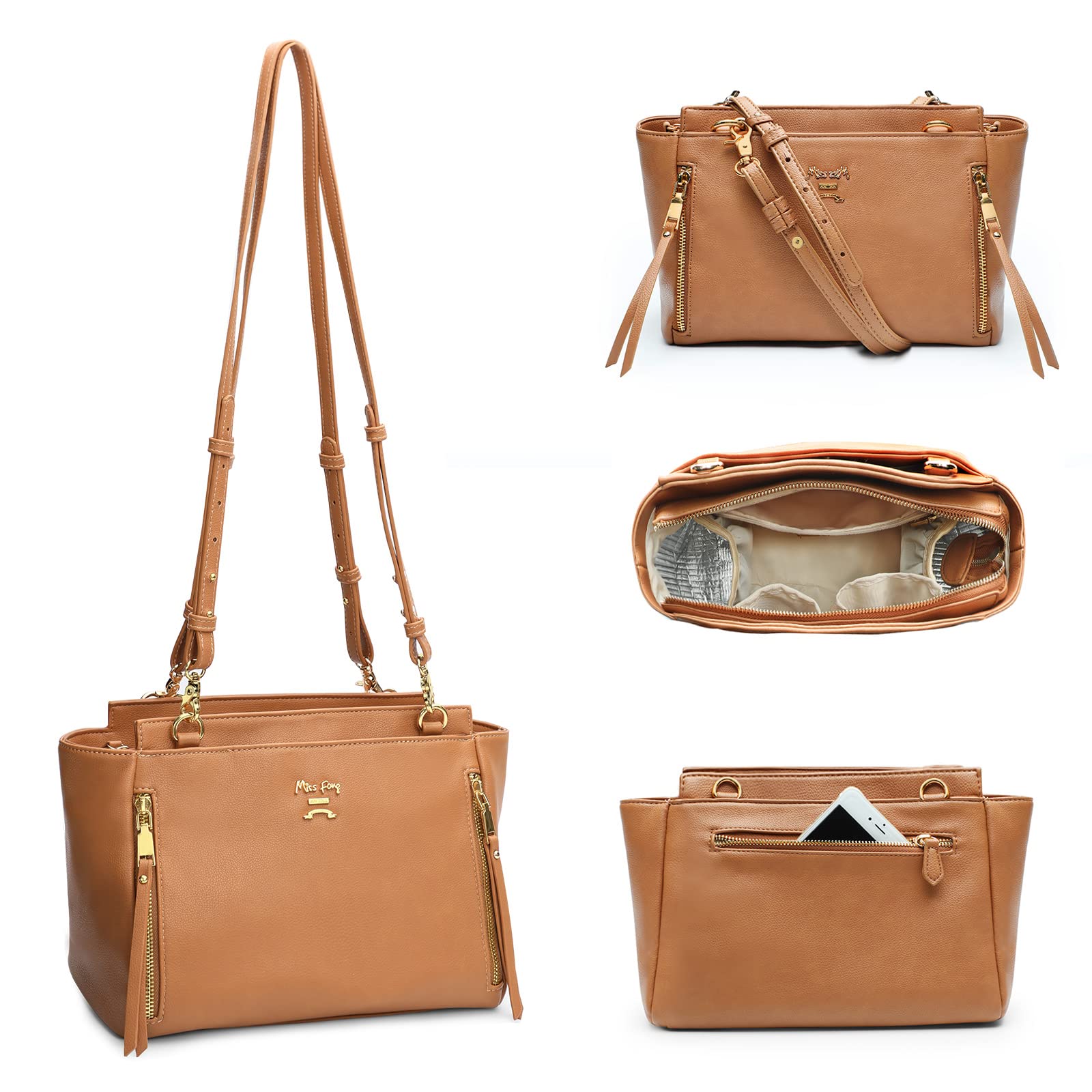miss fong Small Diaper Bag Mini Diaper Bag, Crossbody Diaper Bags, Diaper Bag Purse, Diaper Clutch with 7 Diaper Bag Organizers,2 Insulated Pockets and Adjustable Shoulder Strap(Brown)