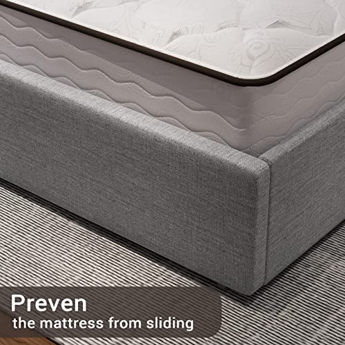 ADORNEVE LED Full Size Bed Frame with Storage Drawers, Upholstered Platform Bed Frame Full with LED Lights and Charging Station, Sturdy Wooden Slats Support, No Box Spring Needed, Light Grey