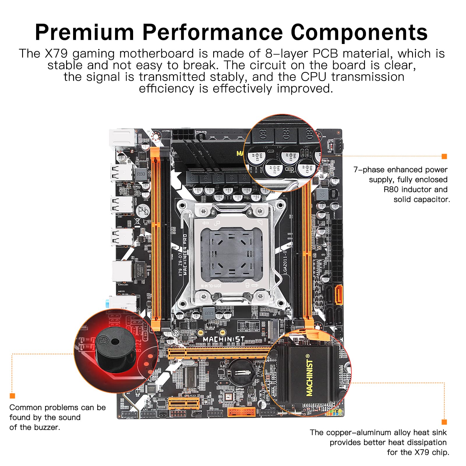 MACHINIST X79 Micro ATX Motherboard, LGA 2011 (Intel 3th Gen) Server Gaming Motherboard (PCIe 3.0, NVME/SATA M.2, Dual Channel DDR3, SATA 6Gb/s) for Intel Xeon E5 V1/V2, Core i7 Processor