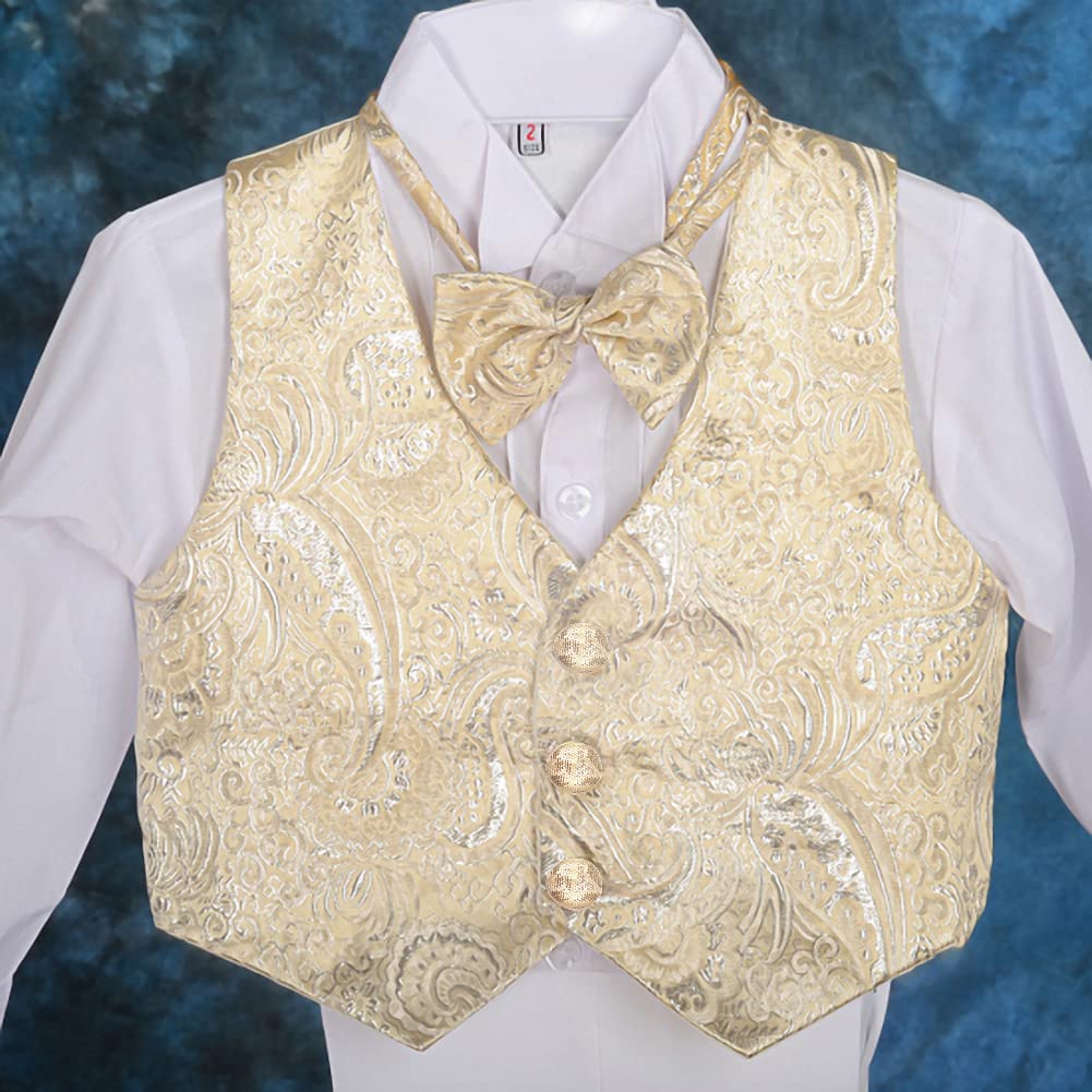 Lito Angels Baby Boys' Jacquard Classic Tuxedo Suit Formal Suits Wedding Outfit Christening Outfit 5 Piece Set Size 18-24 Months White