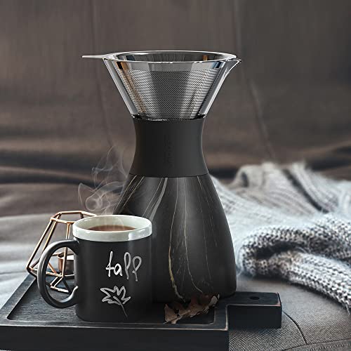 asobu Insulated Pour Over Coffee Maker (32 oz.) Double-Wall Vacuum, Stainless-Steel Filter and Take on the Go Carafe (Midnight Marble)