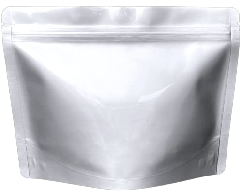50 Pack 7.5 Mil Stand Up Bags - Resealable Smell Proof Bag withstand Hot Water for Meal Ready to Eat, Camping, Hiking - Foil Sealable Zipper Pouch for Food Storage (8.5x6.5 Inches, Glossy Silver)