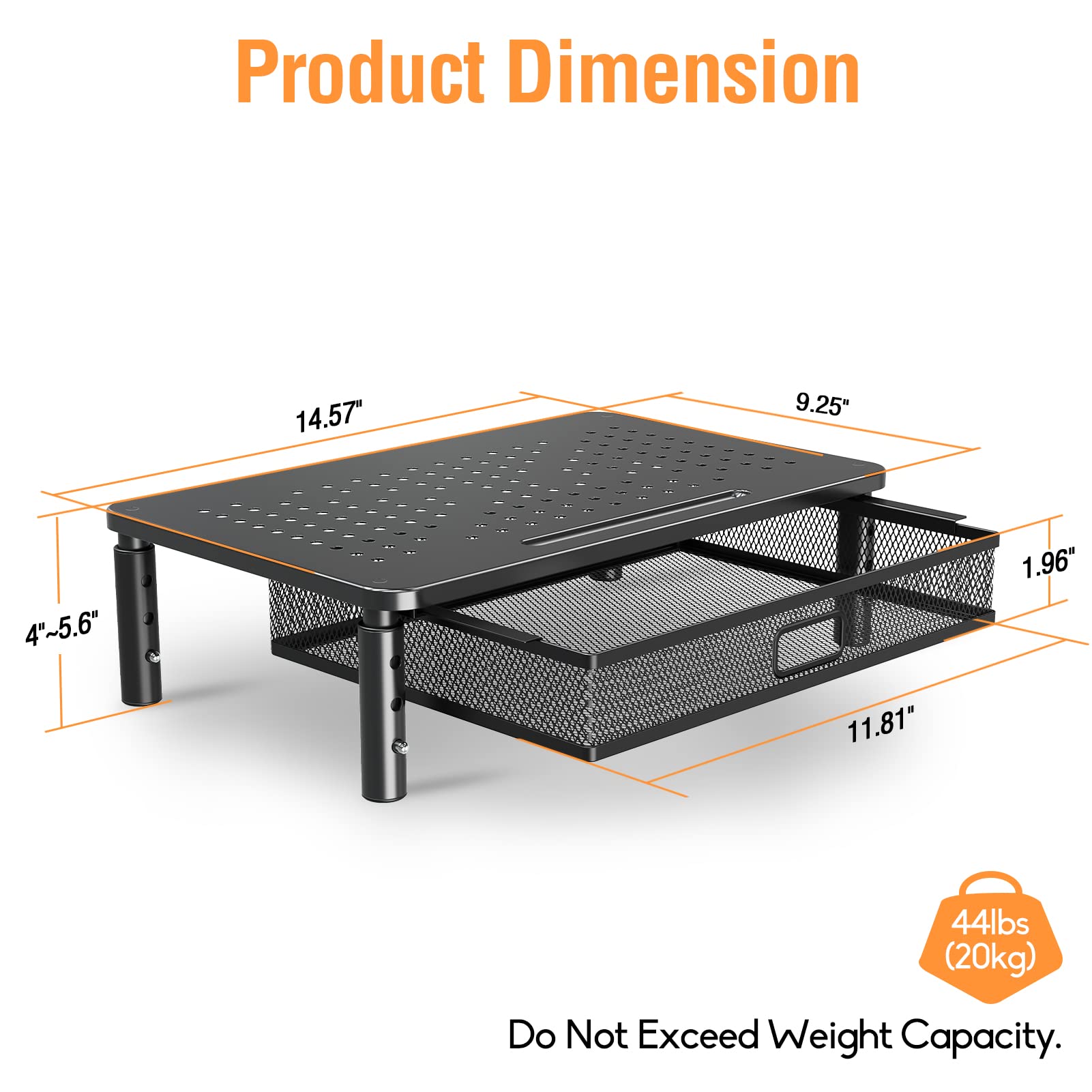 ELIVED Monitor Stand Riser, Metal Desk Laptop Stand with Organizer Drawer, Desktop Organizer for Computer, Laptop, Printer, Black