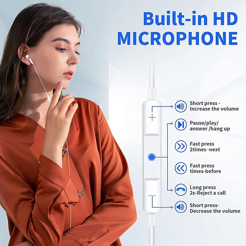 2 Packs Apple Wired Headphones Earbuds with Microphone,in-Ear Earphones Volume Control[Apple MFi Certified] Headphones Compatible with iPhone/ipad/Android/Computer and Other 3.5mm Jack Devices