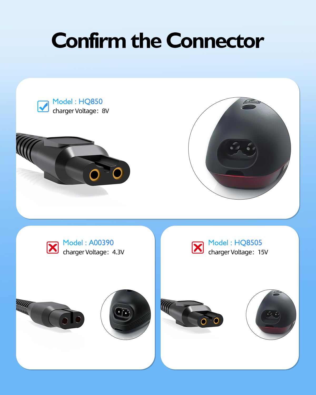 8V Power-Cord Fit for Philips-HQ850, Philips-QP2630 Shaver-Razor-Trimmer Charger Adapter Supply