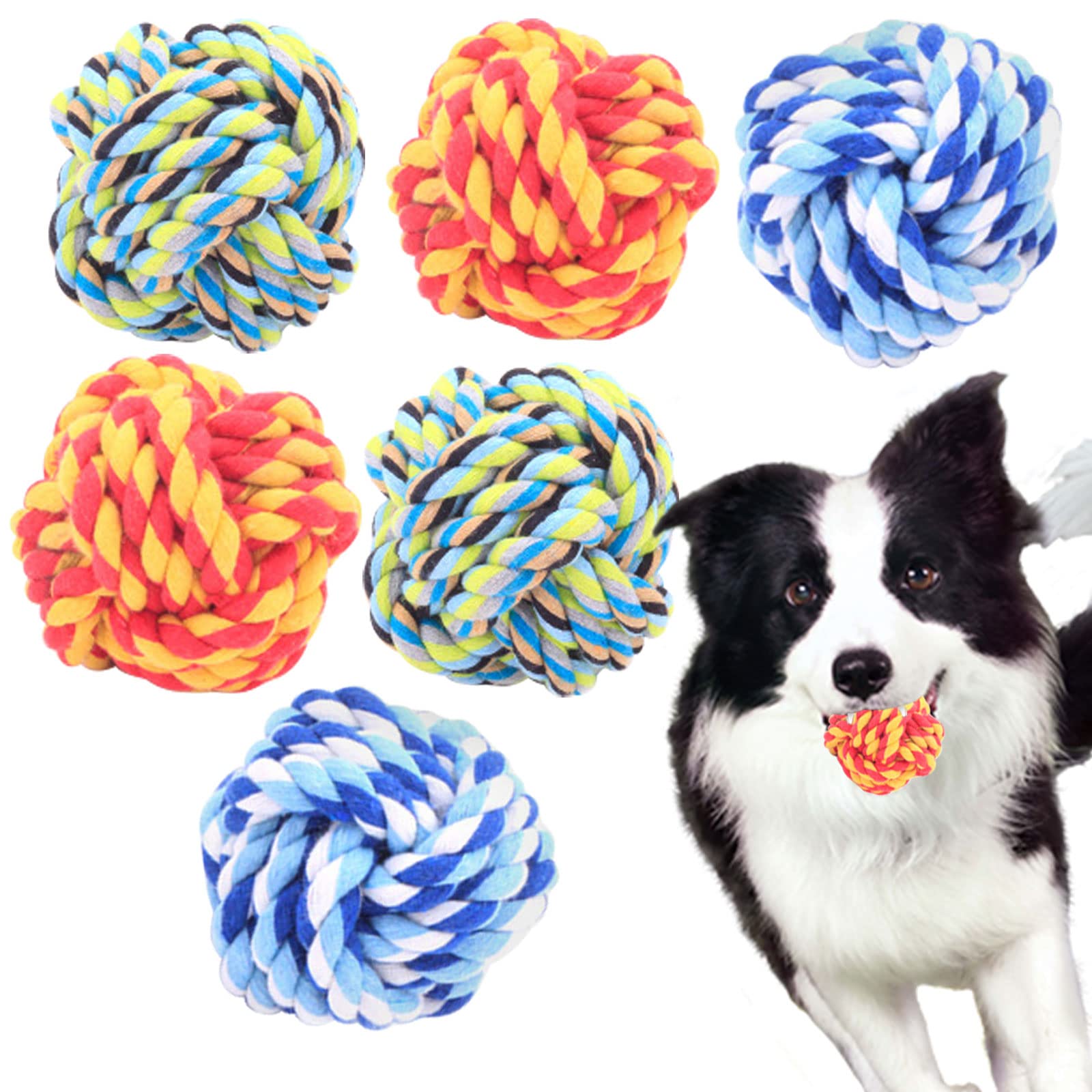 6 Pack Dog Chew Toys for Aggressive Chewers Large Breed, XL Cotton Dog Rope Balls, Indestructible Dog Toys with Tough Twisted for Large Medium Dogs, Dental Teething Ball for Puppy Small Dogs